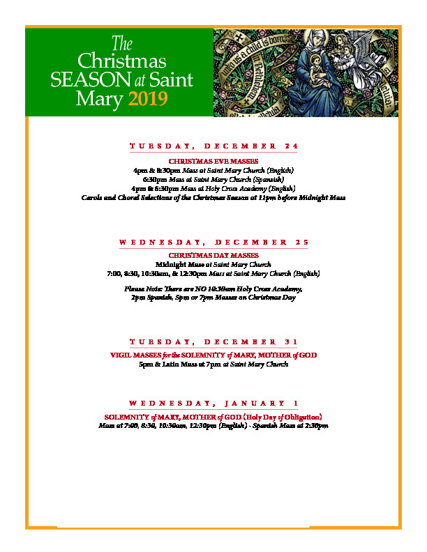 Christmas Schedule – Saint Mary of the Immaculate Conception Roman ...