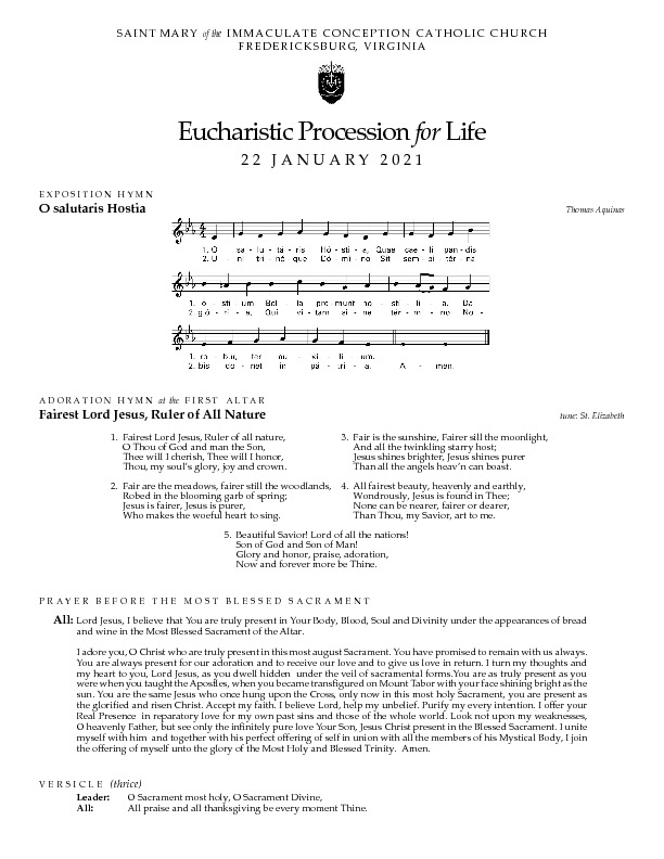 Eucharistic Procession Program – Saint Mary of the Immaculate ...