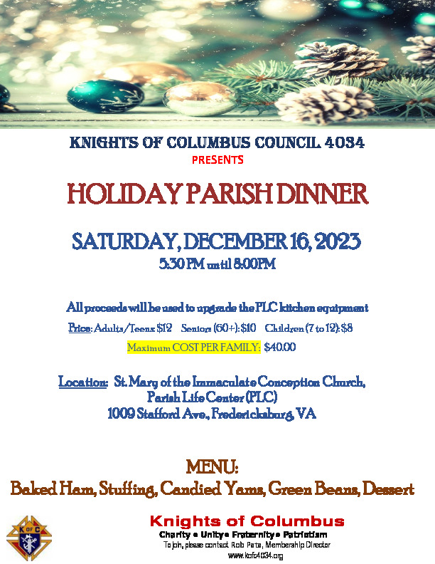 KofC Dinner – Saint Mary of the Immaculate Conception Roman Catholic Church