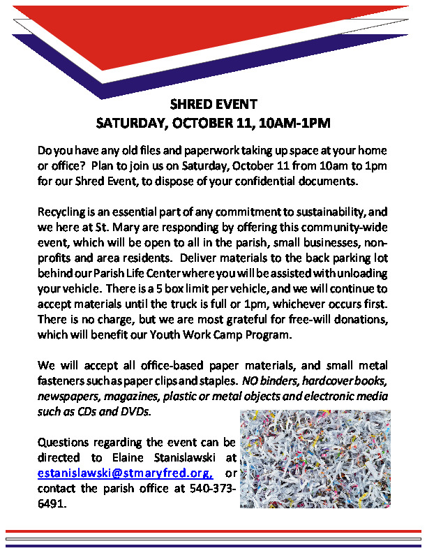 SHRED Event this Saturday – Saint Mary of the Immaculate Conception ...